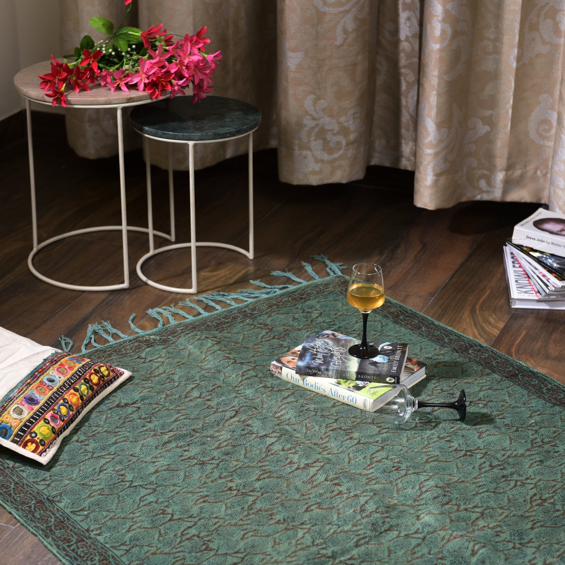 Teal and Green Woven Rug – razaaiwala